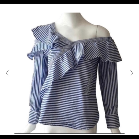 V Cristina | Tops | V Cristina Blue White Strip Off Shoulder Shirt ...